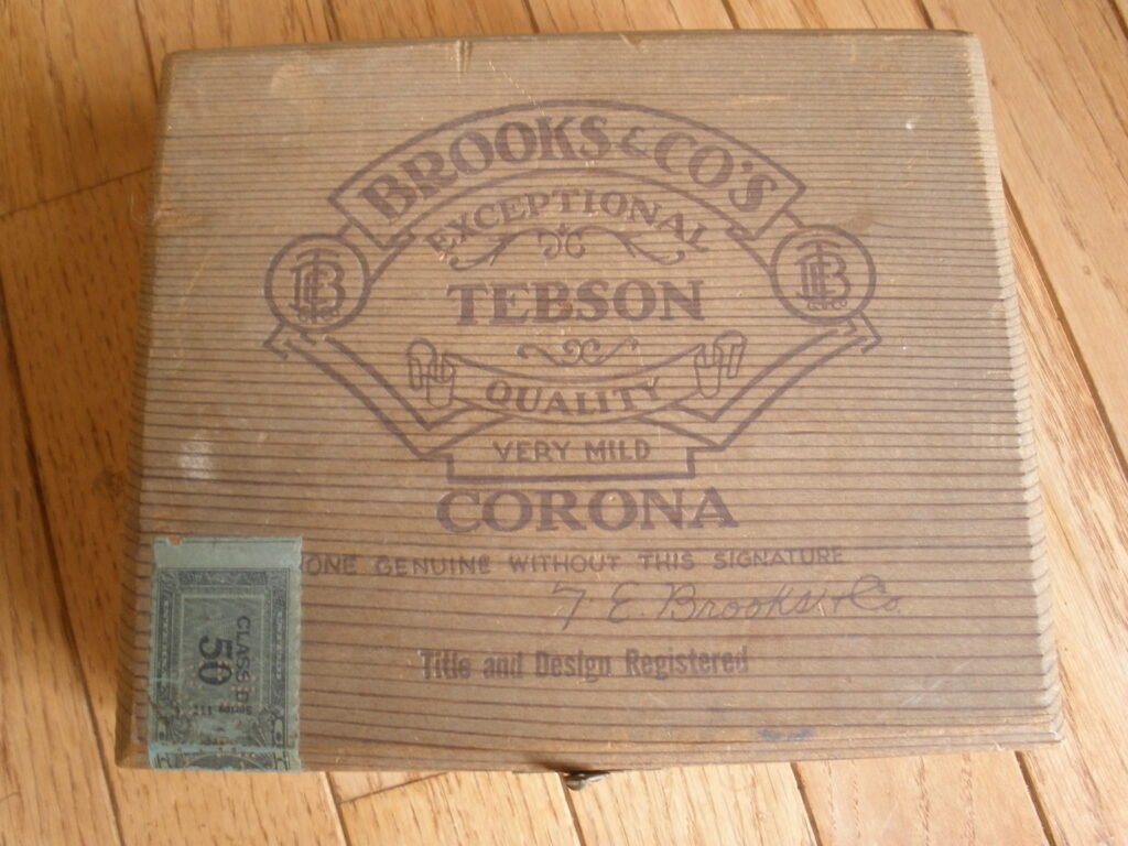 Vintage Wood BROOKS & CO’S TEBSON CORONA CIGAR BOX – SUPERNOVA ANTIQUES