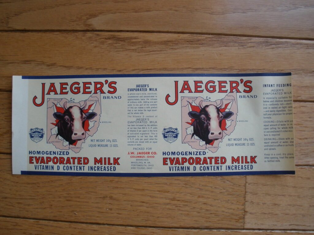 Vintage JAEGER’S MILK CAN LABEL – W. Jaeger Co, Columbus, Ohio ...