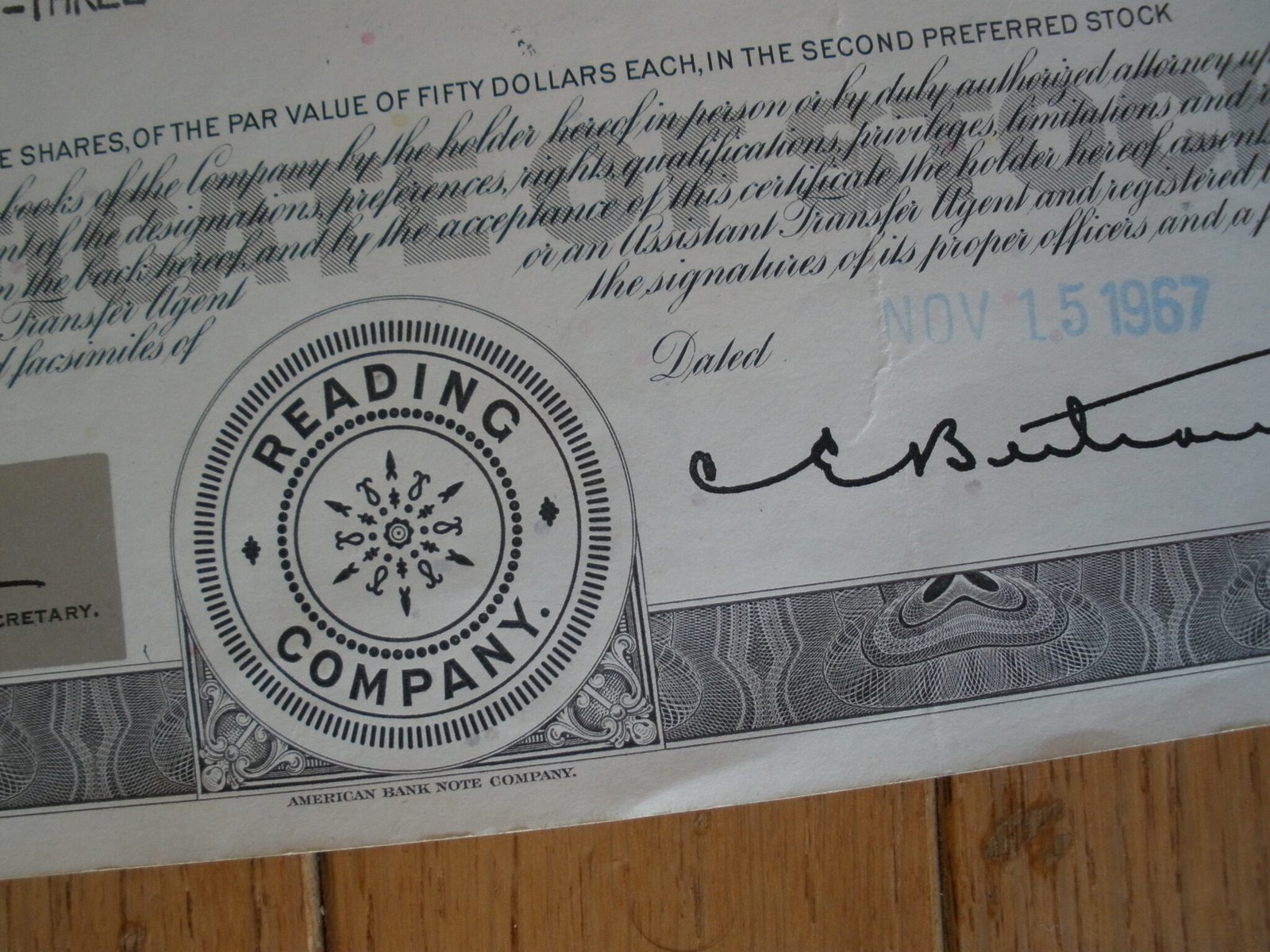 Vintage READING RAILROAD COMPANY STOCK CERTIFICATE – SUPERNOVA ANTIQUES